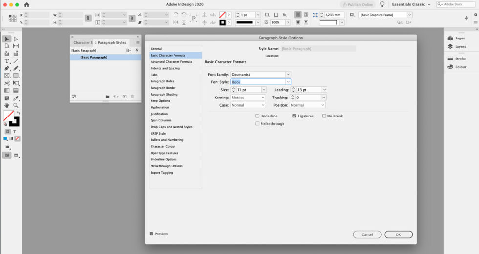 Sådan ændrer du standardfont i InDesign - Grafisk Undervisningsbureau